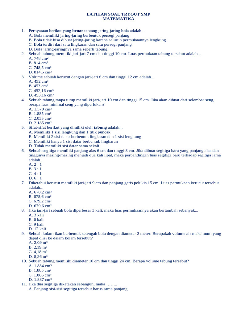 LATIHAN SOAL TRYOUT SMP MTK | PDF