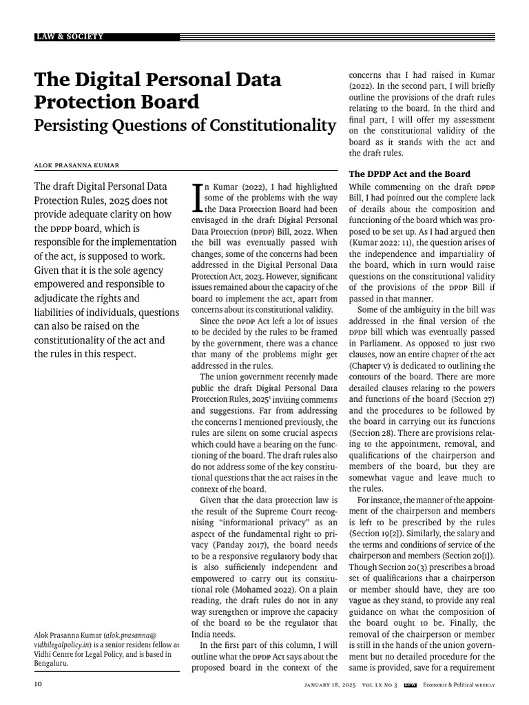 Article On Data Protection Board | PDF | Loans | Debt