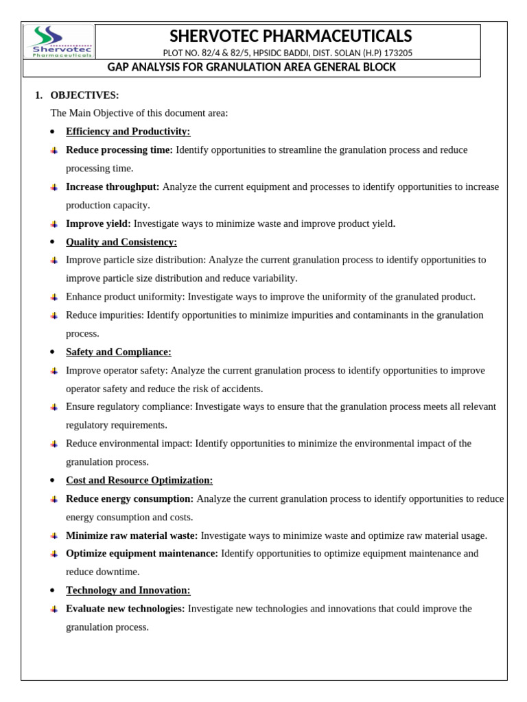 Granulation Area Gap Analysis Report | PDF | Energy Conservation | Waste