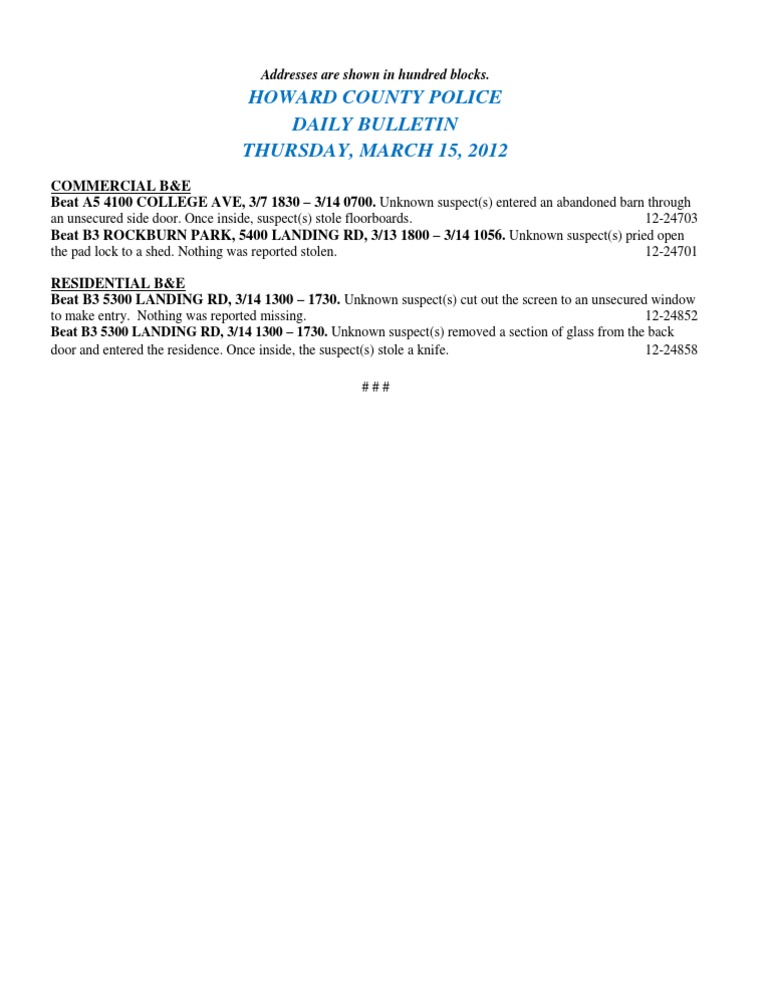 Police Daily Crime Bulletin 20120315 | PDF | Law Enforcement | Crime ...