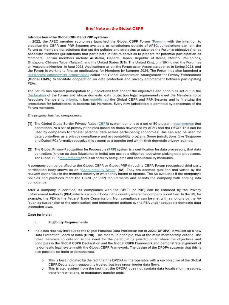 Brief Note On The Global CBPR | PDF | Asia Pacific Economic Cooperation ...