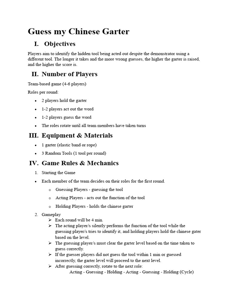 Guess My Chinese Garter Game | PDF