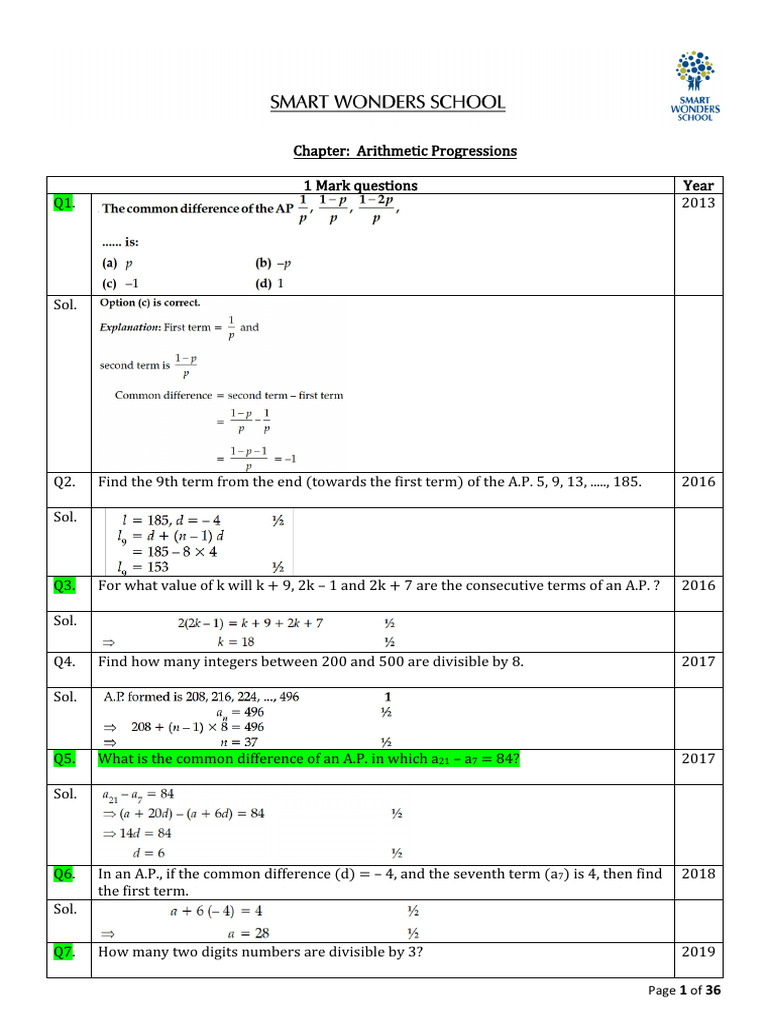 Resource_20250131122122_Arithmetic_progressions | PDF | Elementary ...