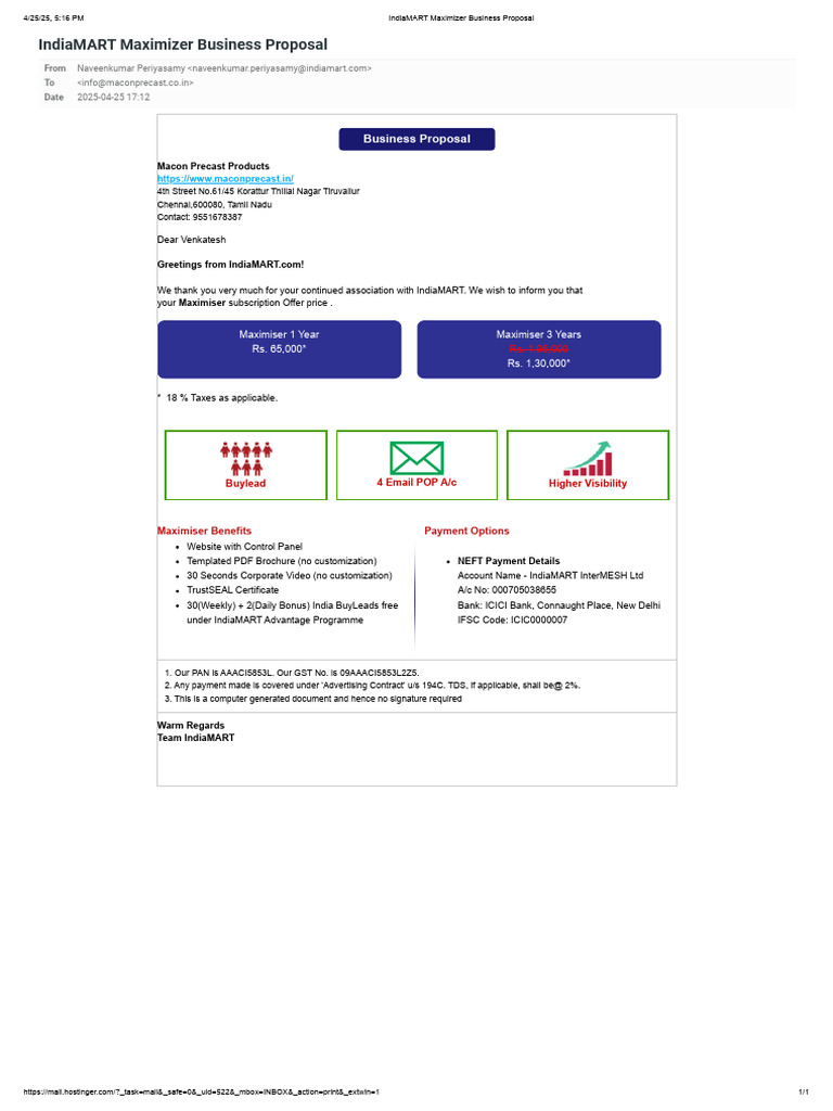 IndiaMART Maximizer Business Proposal | PDF