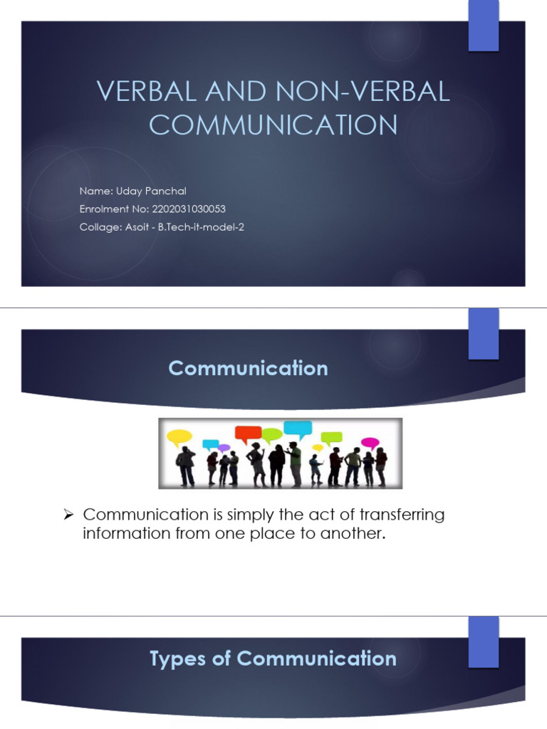 Verbal and Non-Verbal Communication | PDF | Nonverbal Communication ...