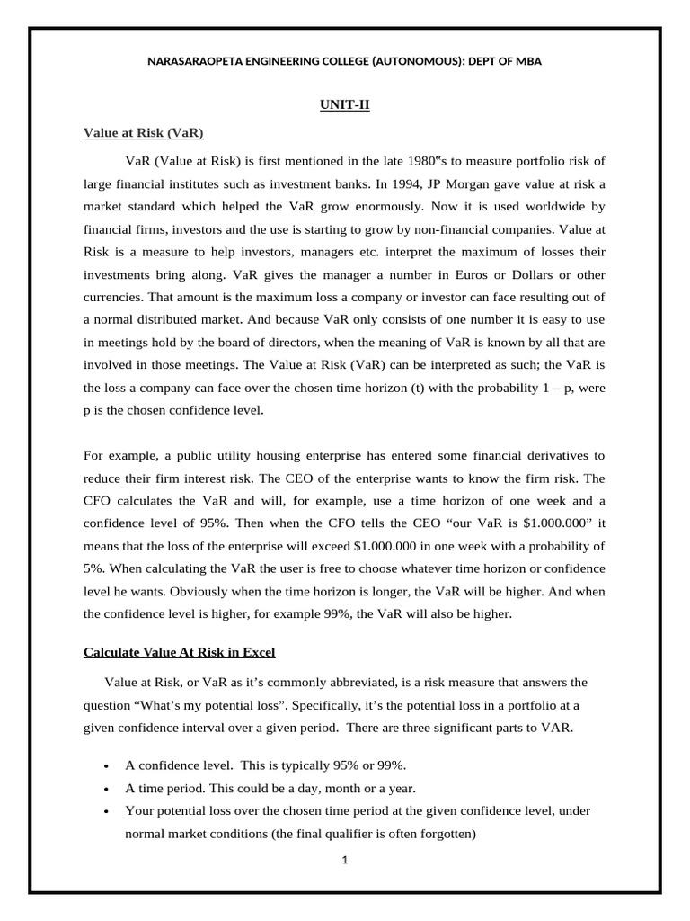 Understanding Value at Risk (VaR) | PDF | Value At Risk | Interest