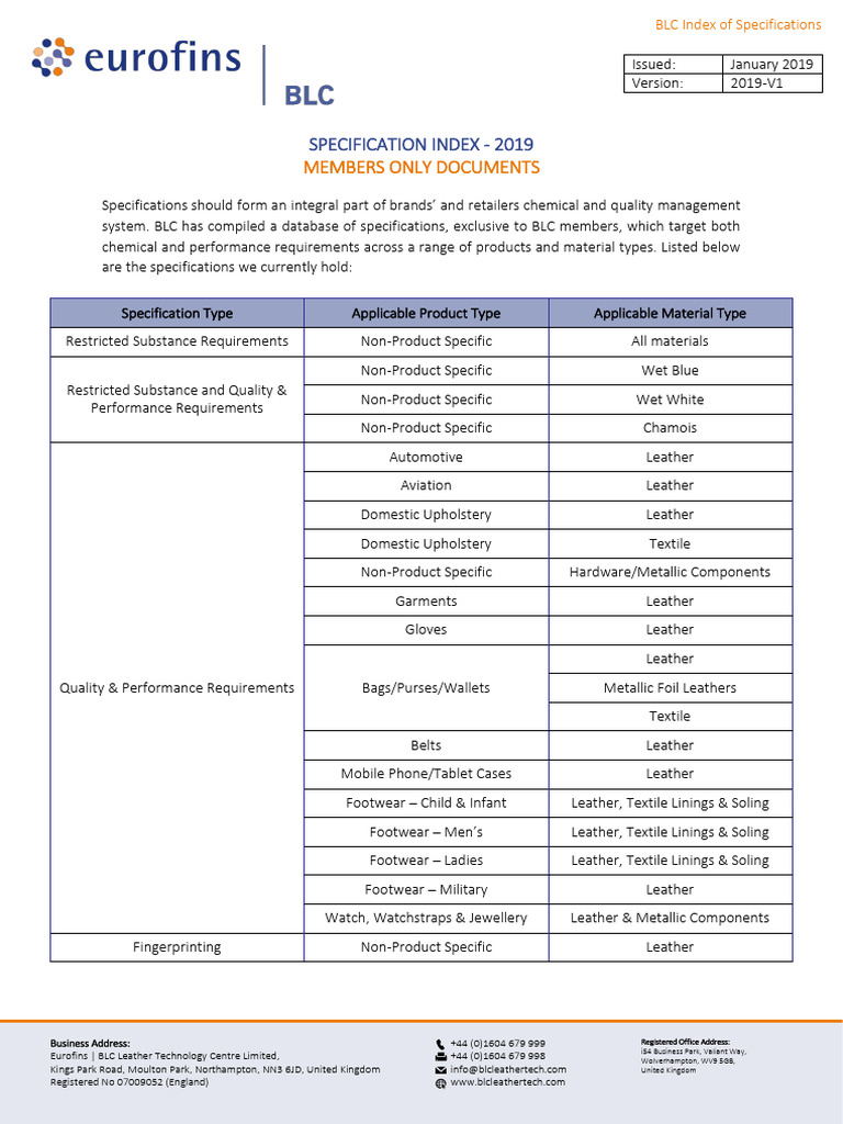 BLC Specifications Index 2019 | PDF | Breach Of Contract | Legal Liability