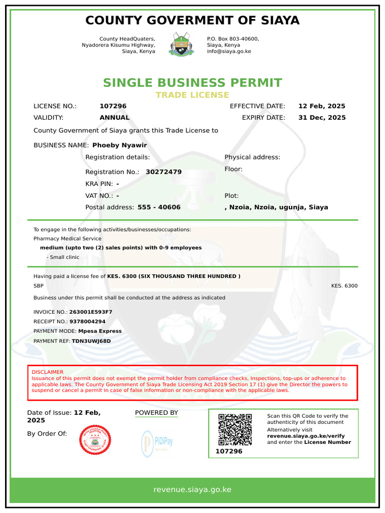 Siaya County Single Business Permit | PDF