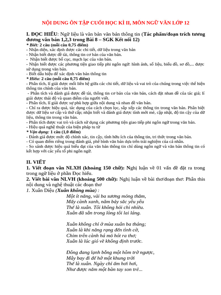 NOI-DUNG-ON-TAP-CUỐI-KÌ-2-VĂN-12 2 | PDF