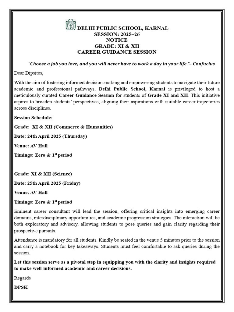 Career Guidance - Session - Grade XI & XII - 2025-26 | PDF