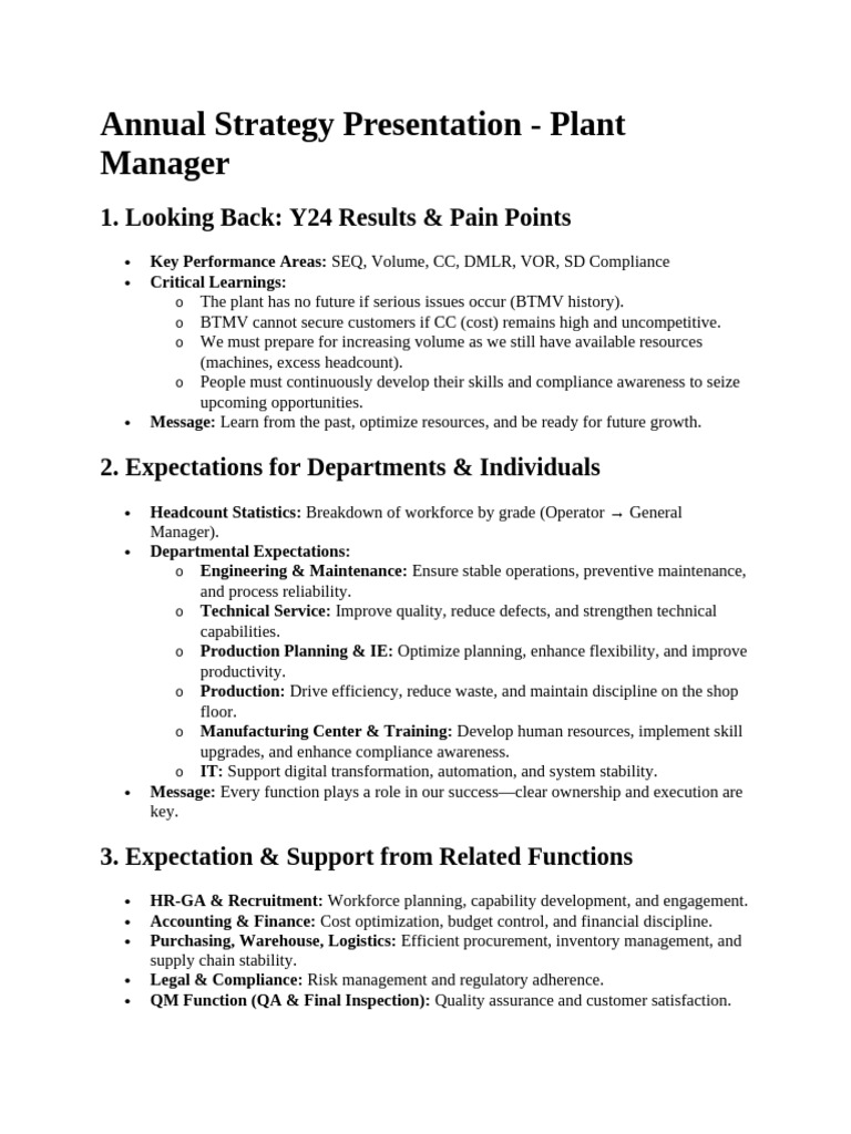 Annual Plant Strategy Overview 2024 | PDF | Quality Assurance | Logistics
