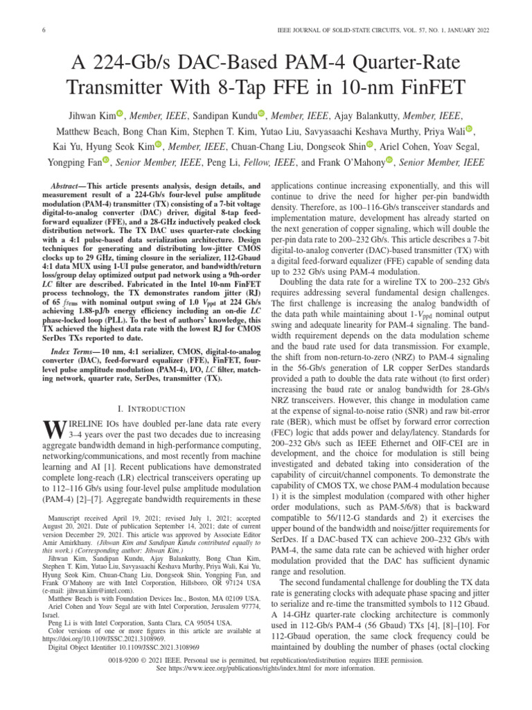 A 224-Gb S DAC-Based PAM-4 Quarter-Rate Transmitter With 8-Tap FFE in ...