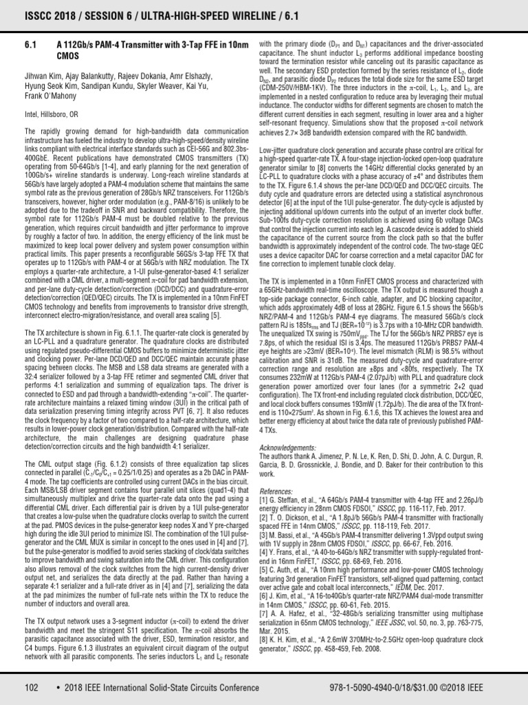 A 112Gb S PAM-4 Transmitter With 3-Tap FFE in 10nm CMOS | PDF ...
