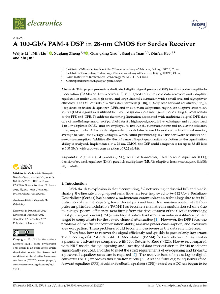 A 100-Gbs PAM-4 DSP in 28-Nm CMOS For Serdes Receiver | PDF | Digital ...