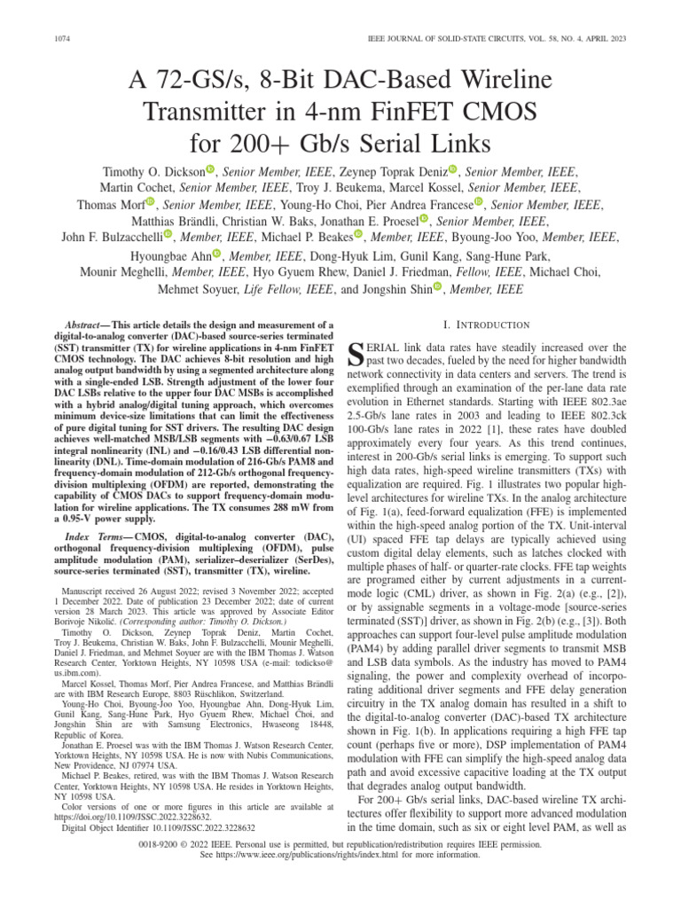 A 72-GS S 8-Bit DAC-Based Wireline Transmitter in 4-Nm FinFET CMOS For ...