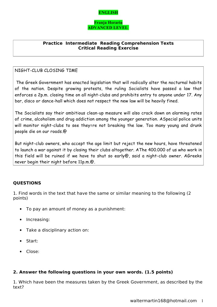Practice Intermediate Reading Comprehension Texts | PDF | Virginity ...