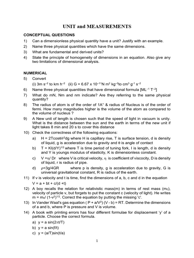 Unit and Measurement Conceptual Questions | PDF | Velocity | Quantity