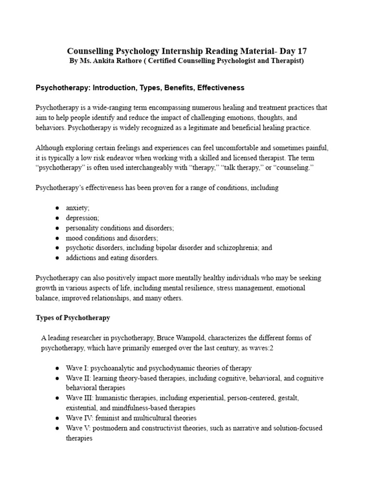 Counselling Psychology Internship Reading Material - Day 17 | PDF ...