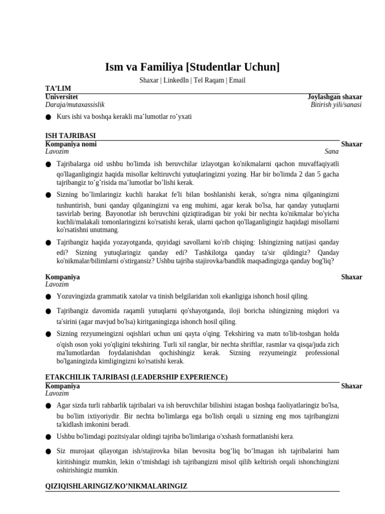 Resume CV Shablon | PDF