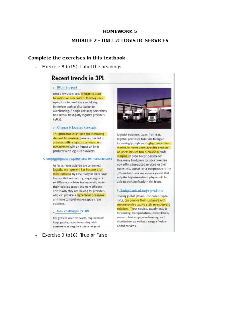 Logistic Services Homework Exercises | PDF