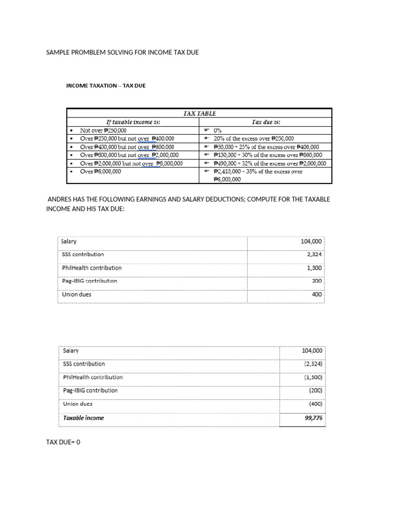 Sample Problem Solving For Income Tax Due | PDF