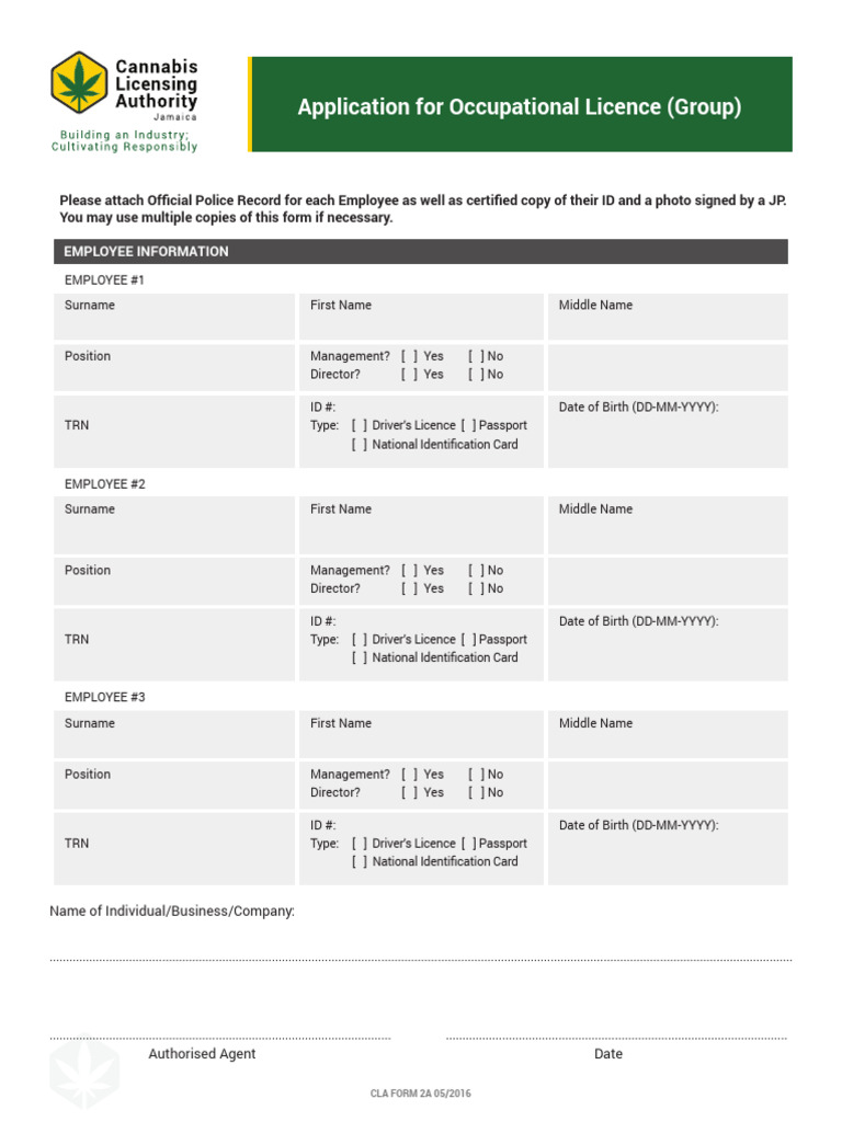CLA Application For Occupational Licence Group Form 2A | PDF | Identity ...