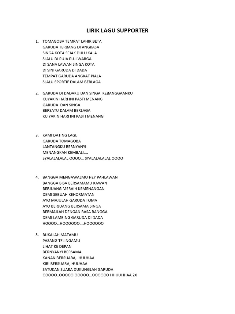 LIRIK LAGU SUPPORTER Garuda | PDF