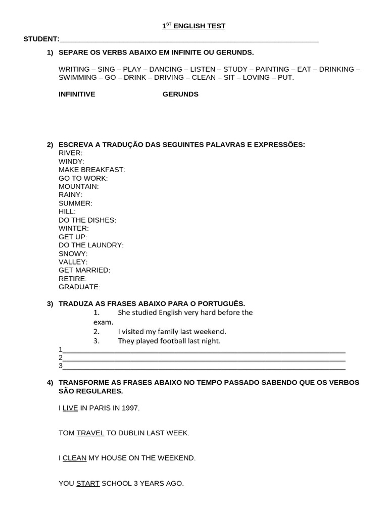 1st English Test - 3 Ano | PDF