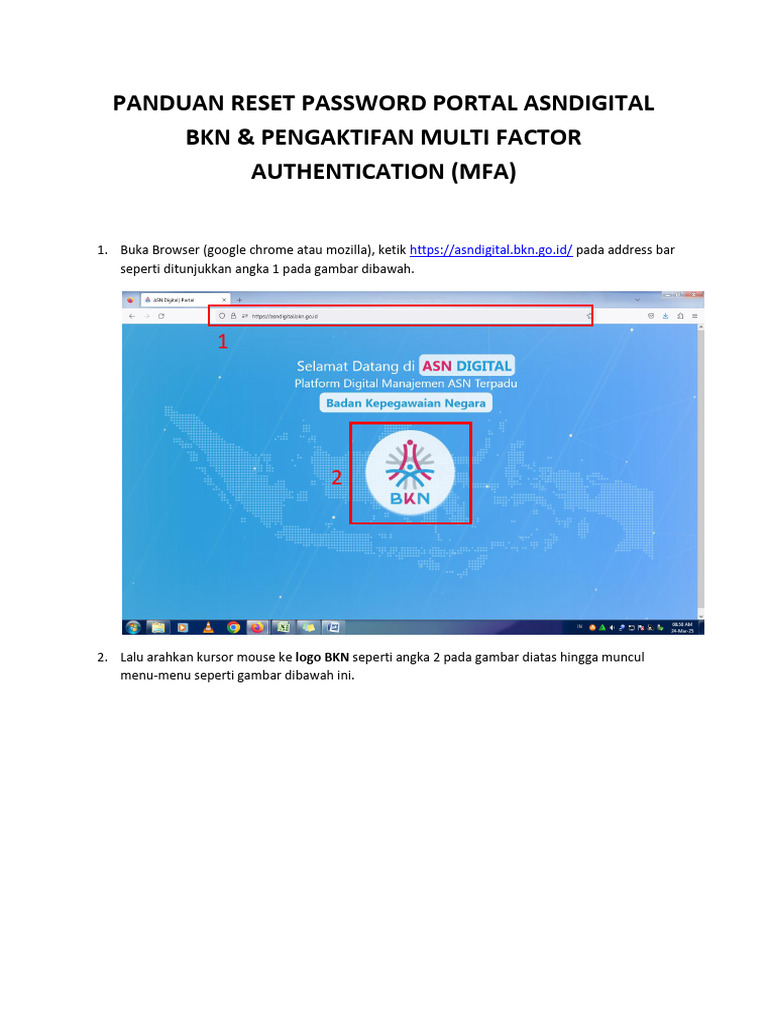 Panduan Reset Password Portal Asndigital BKN & Pengaktifan Multi Factor Authentication (Mfa) | PDF