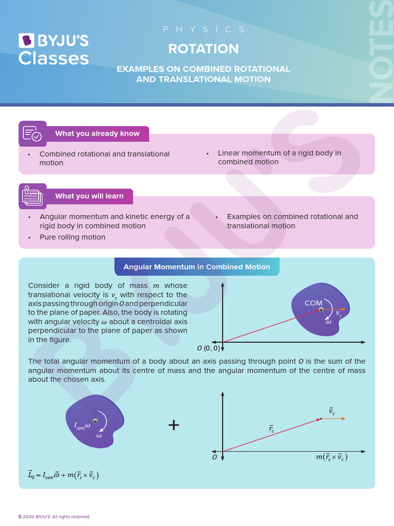 14.examples On Combined R+T Motion | PDF | Rotation Around A Fixed Axis | Angular Momentum