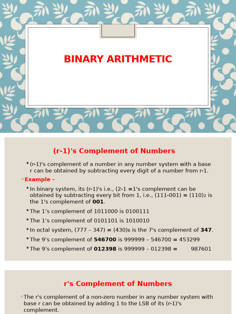 Binary Arithemetic | PDF | Subtraction | Division (Mathematics)