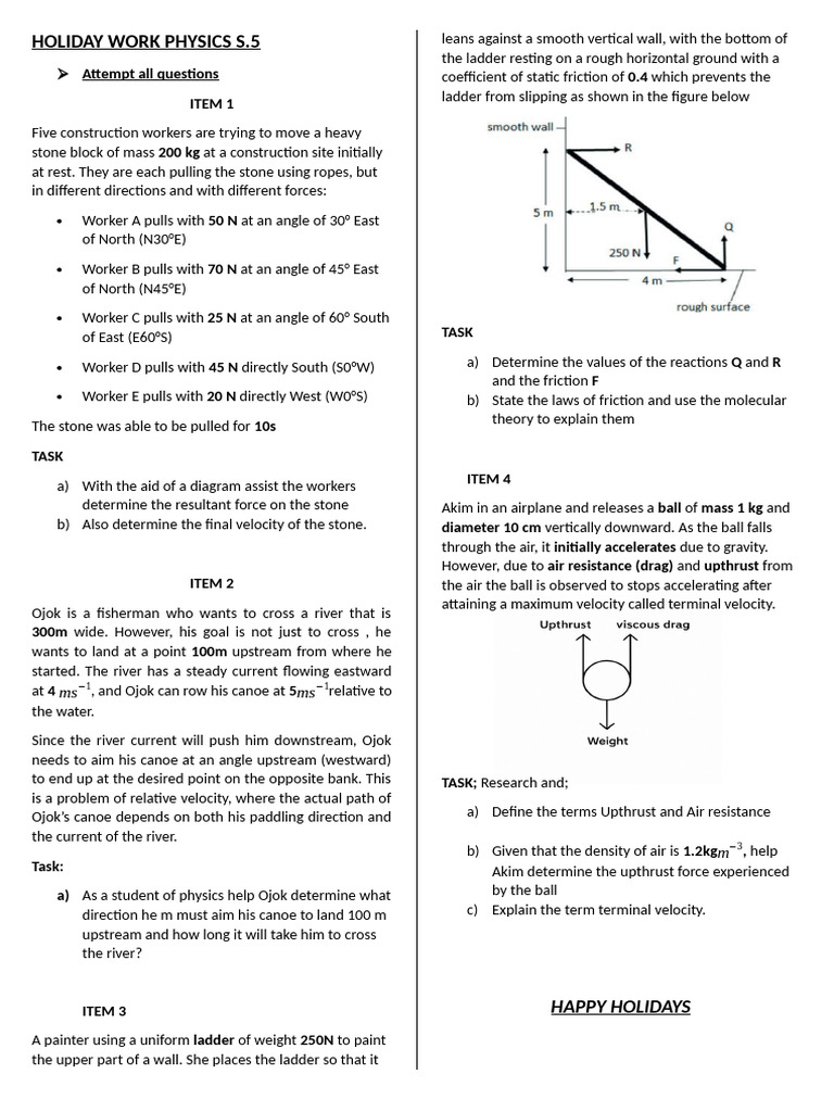 Holiday Physics Problems for Students | PDF | Friction | Force
