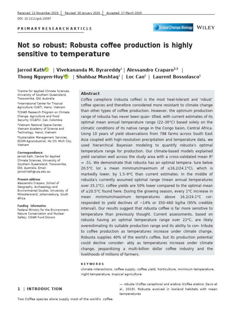 Not So Robust Robusta Coffee Production Is Highly Sensitive To | PDF ...