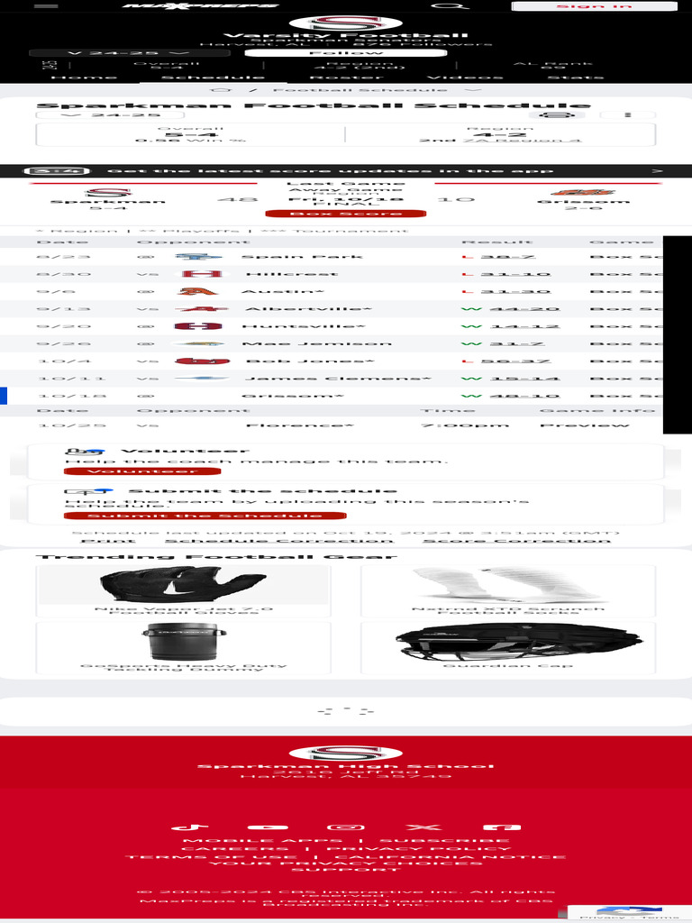 Schedule - Sparkman Senators (Harvest, AL) Varsity Football 24-25 | PDF