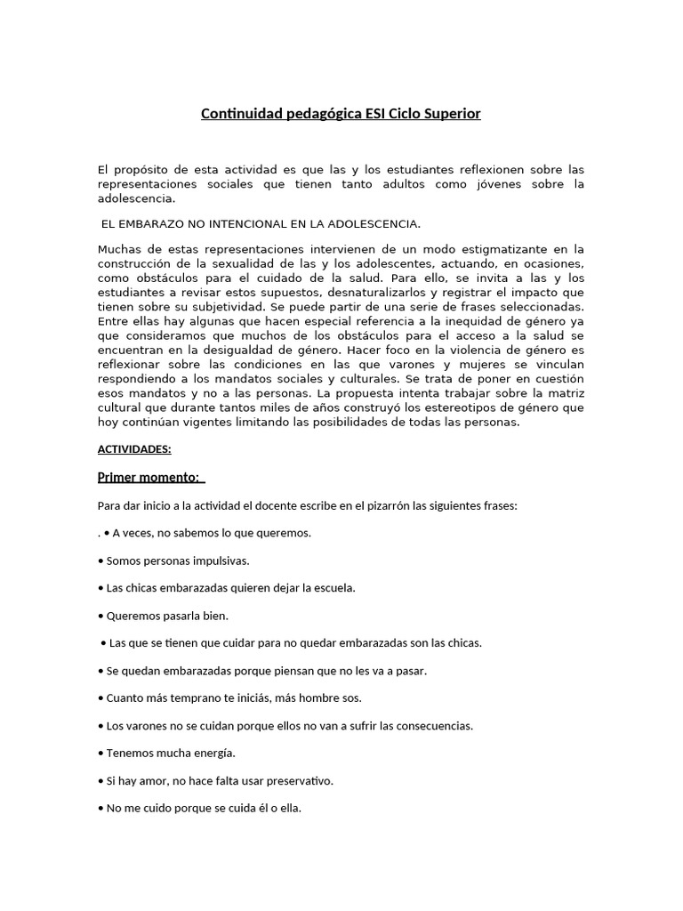 Continuidad Pedagógica ESI Ciclo Superior 7 y 6°° AÑO | PDF | Adolescencia | Género
