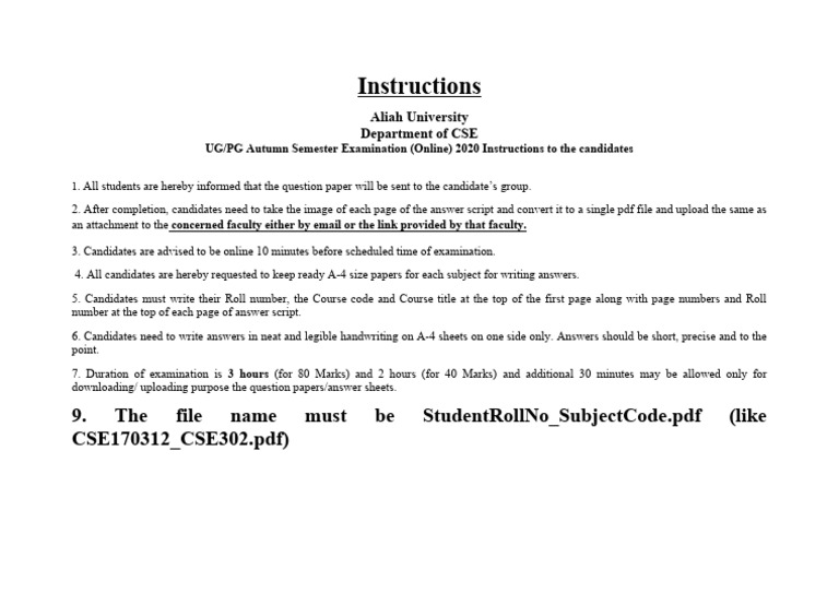 Exam Instructions | PDF