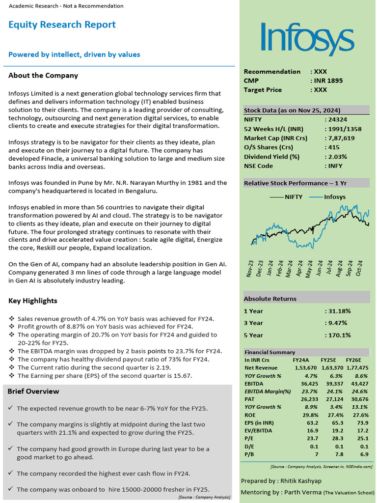 Infosys Limited: Equity Research Report | PDF | Inflation | Economy Of ...
