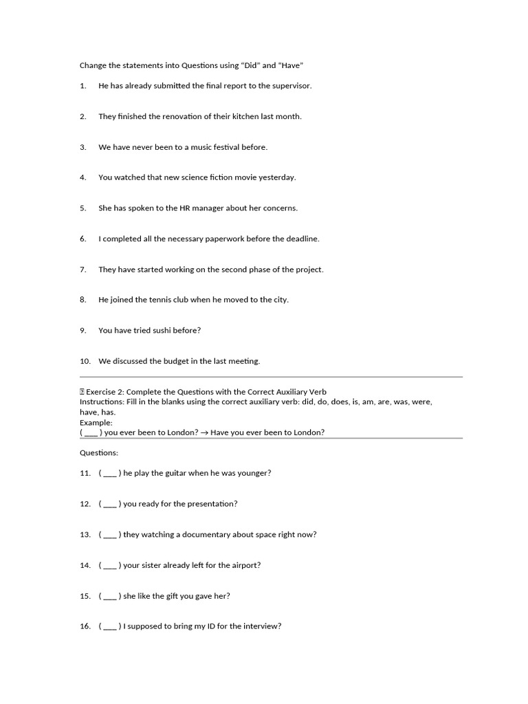 Change The Statements Into Questions Using | PDF