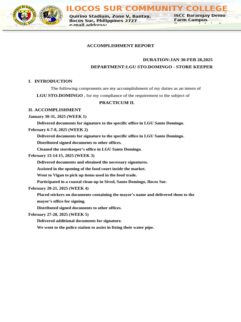 OJT Accomplishment Report: LGU Santo Domingo | PDF