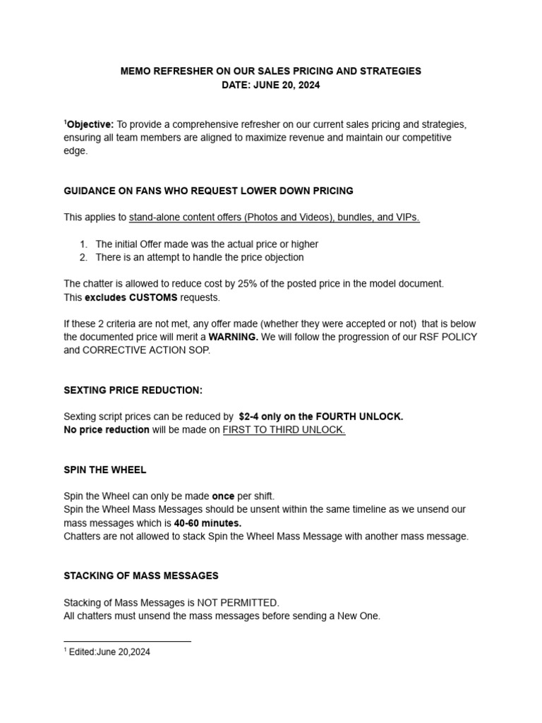 Memo Refresher On Our Sales Pricing and Strategies | PDF | Pricing ...