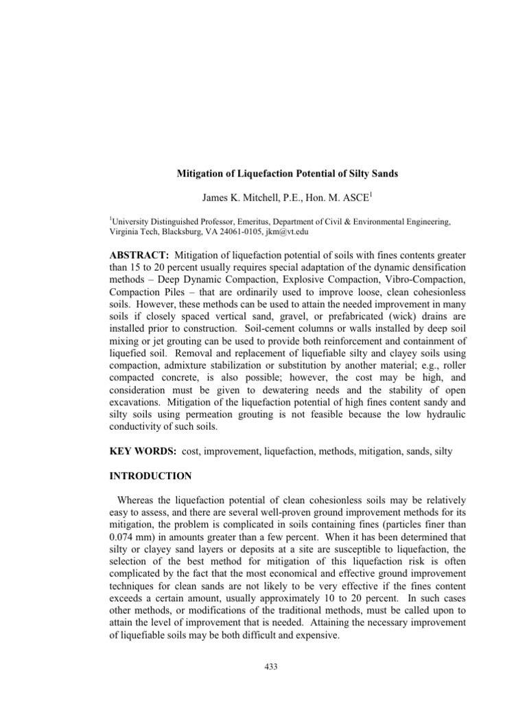 Mitchell 2008 Mitigation Liquefaction in Sily Sand | PDF | Soil ...