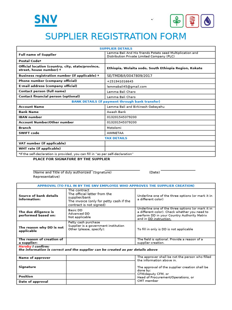 Supplier Registration Process in Ethiopia | PDF | Payments