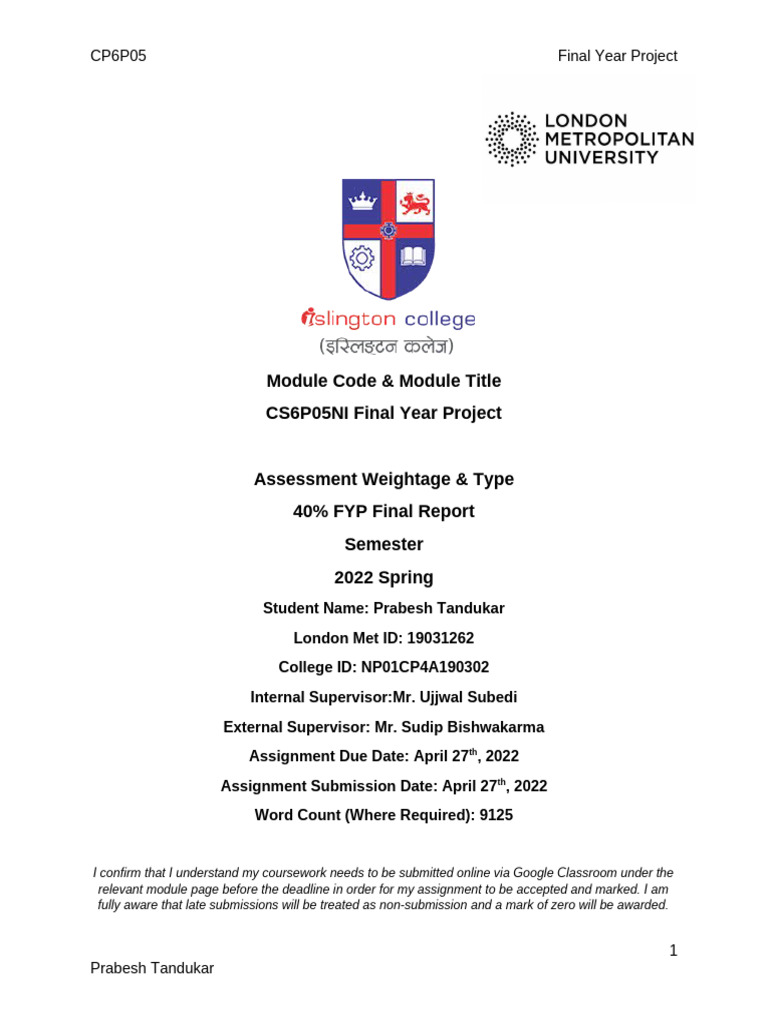 Final Report Cover Page | PDF | Software Development Process | Login