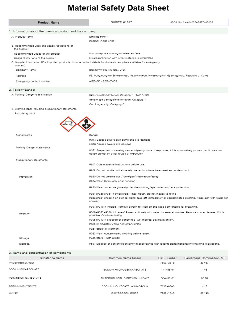 MSDS #1047 Degreaser For PHOS 10 | PDF | Fires | Toxicity