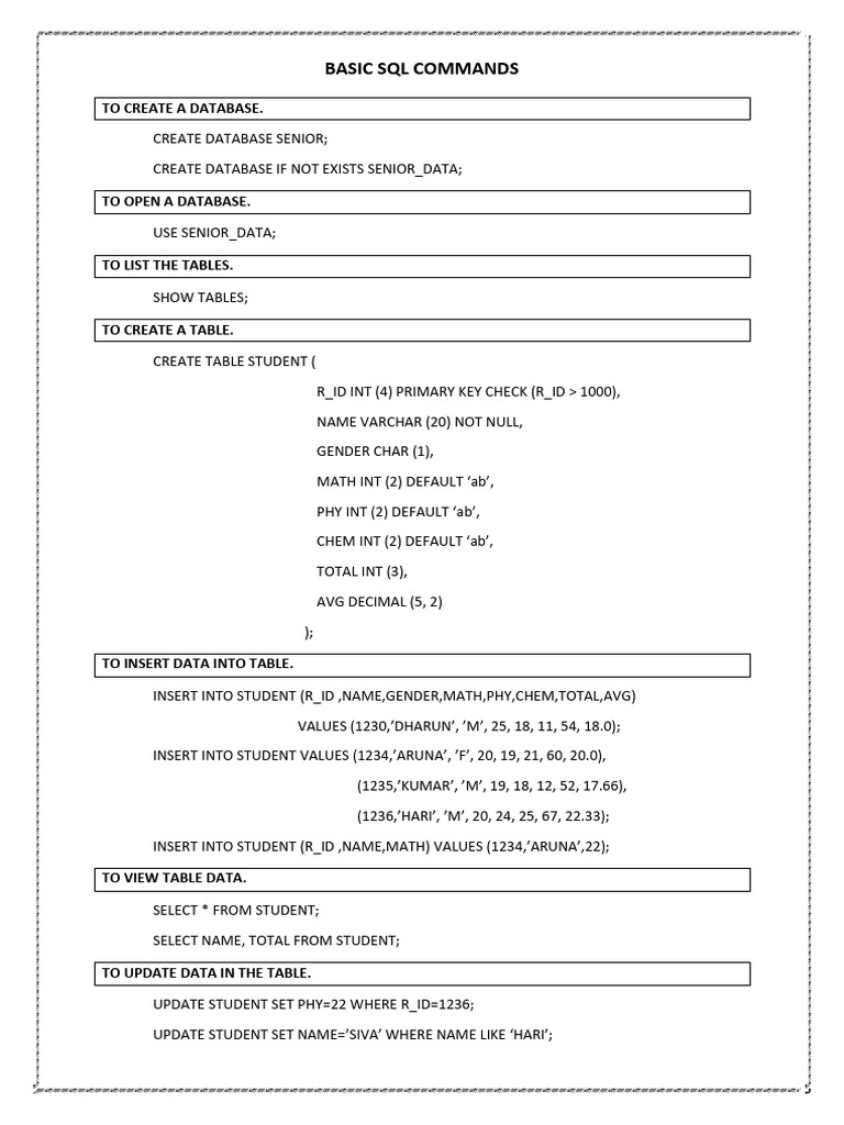 Sr-Basic SQL Commands-Final | PDF | Data | Sql