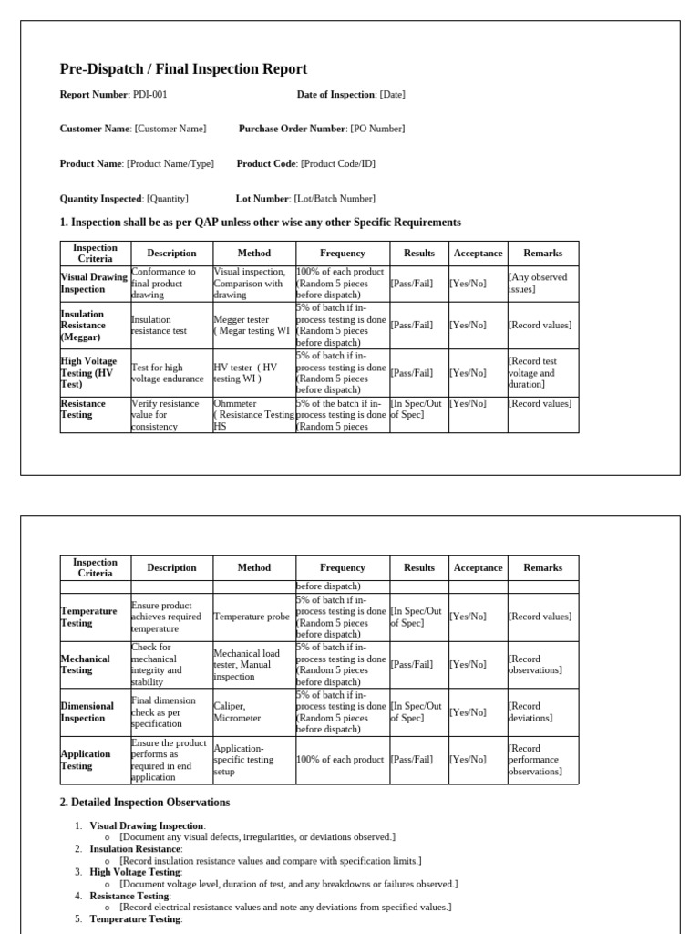 Pre - Dispatch Inspction Report - Final Inspection Report | PDF | Specification (Technical ...