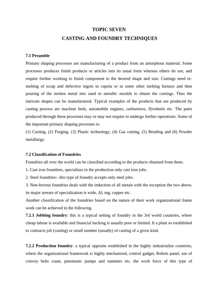Casting and Foundry Techniques | PDF | Foundry | Casting