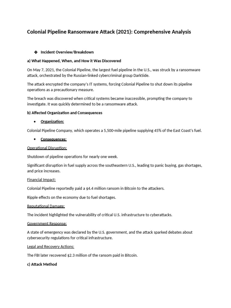 Colonial Pipeline Ransomware Attack | PDF | Ransomware | Computer Security