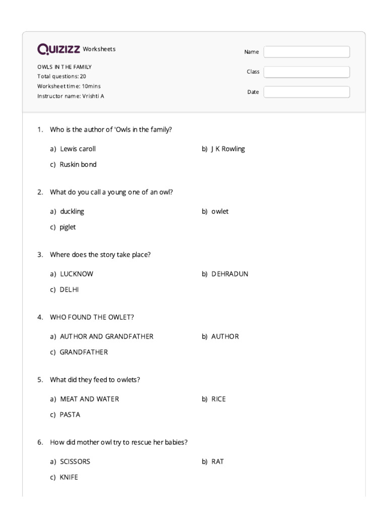 Owls in The Family - Quizizz | PDF | Birds | Zoology