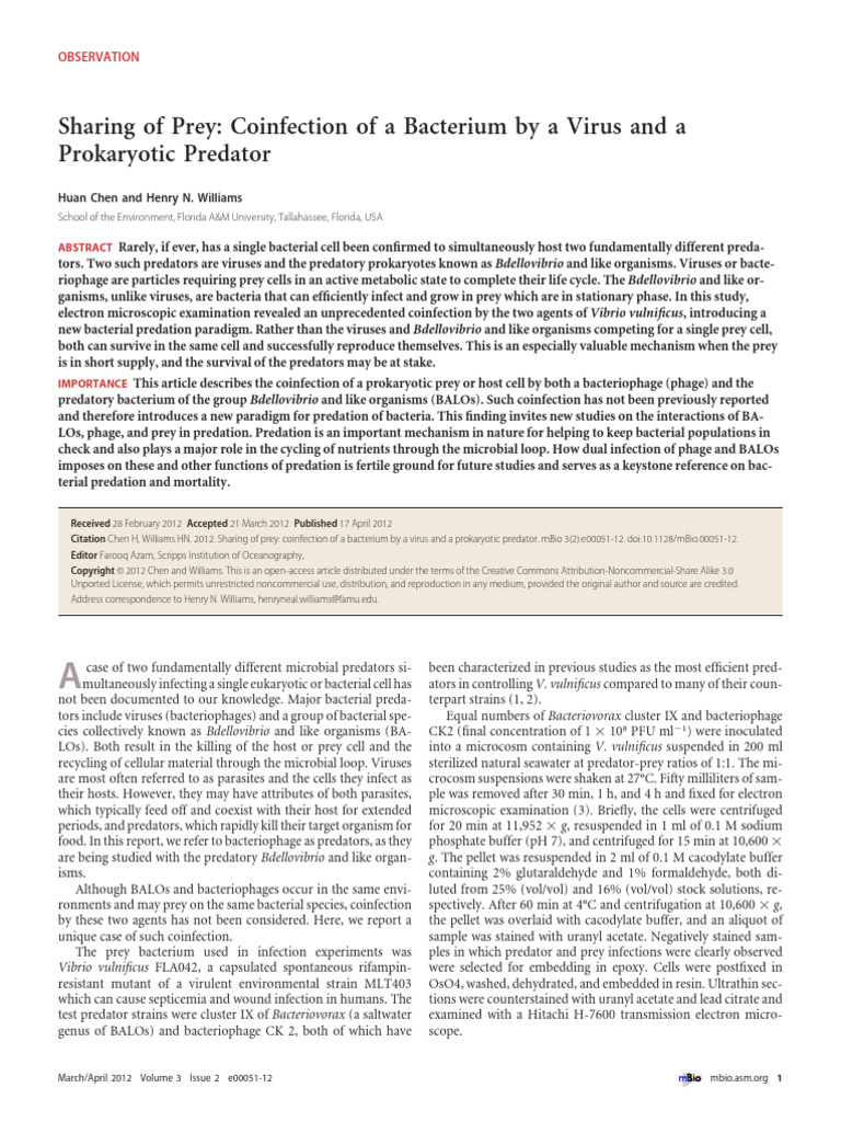 Shring of Prey - Co Infectio of Bacterium by Virus and A Prokaryotic Predator | PDF | Bacteria ...